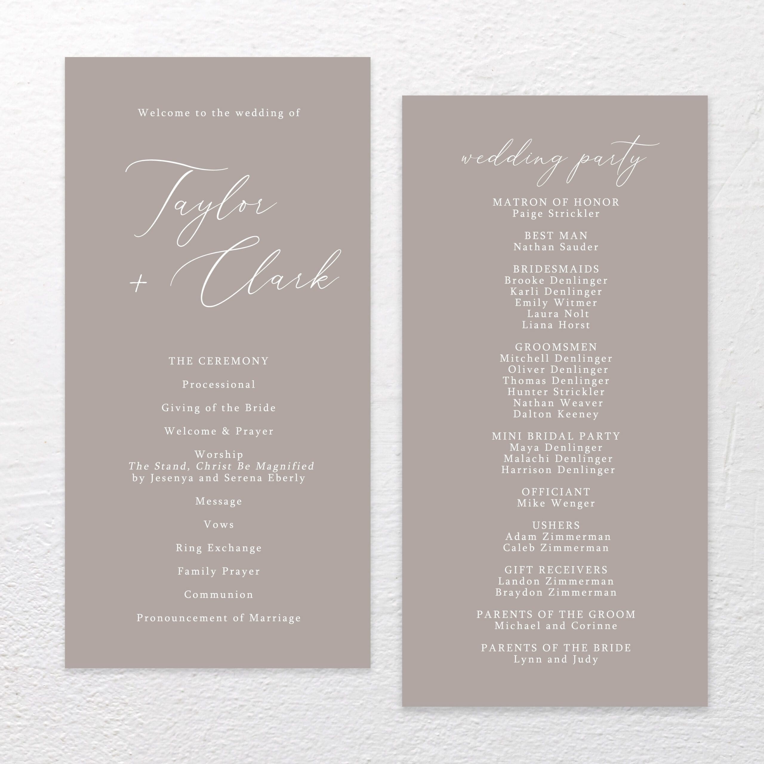 Taylor Wedding Programs | Springhouse Creative